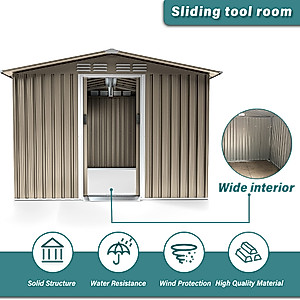 Gotland 8FT x 6FT Metal Storage Shed with Lockable Sliding Doors and Air Vents, Outdoor Utility and Tool Storage for Garden, Backyard, Patio, and Lawn