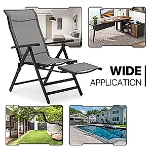 MoNiBloom 3 in 1 Lounge Chair Set of 2 Patio Folding Lawn Lounge Chairs Outdoor Lounge High Back Chair Camp Reclining Lounge Chair with Retractable Footrest for Poolside Backyard, 300lbs Capacity