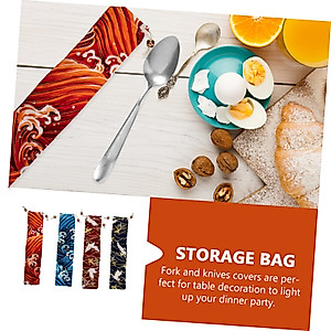 Cabilock 4pcs Drawstring Bag Pocket Wallet Straw Purse Folding Bracket Straw Carrying Bag Silk Drawstring Bag Utensil Holder Cutlery Bags Tableware Bag Japanese Style Tableware Bag Fabric