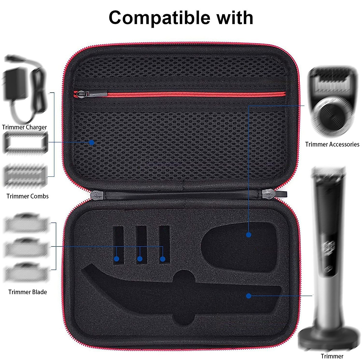 LinMei Travel Trimmer Case Compatible with One blade QP6510/70 QP6520/70 Pro Wet Dry Electric Shaver Hard Portable Storage Carrying Case for Shavers and Accessories