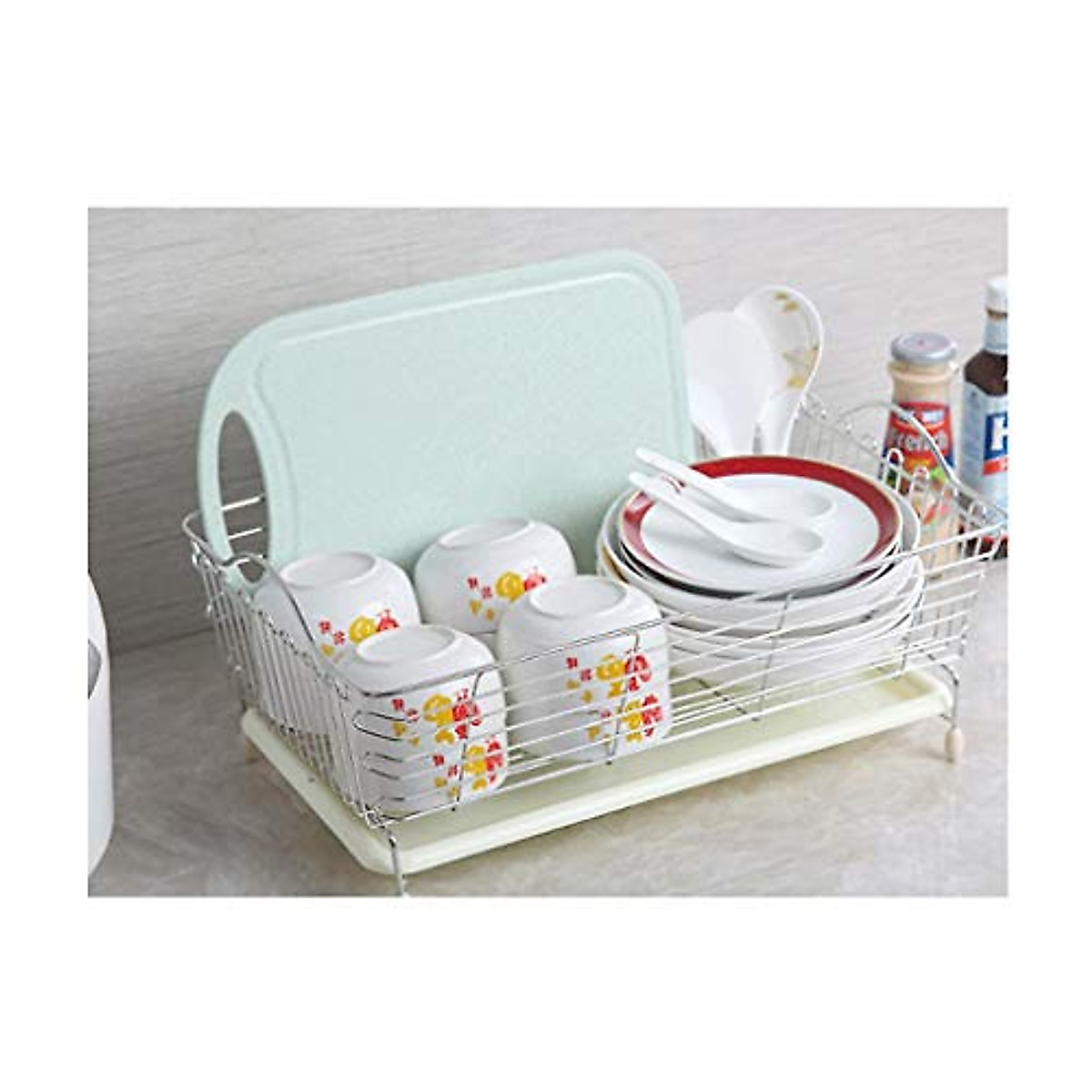 ZSQAI Kitchen shelf-Large Dish Drying Rack Cutlery Holder, Over the Sink, In Sink Or On Counter Dish Drainer, Rustproof Stainless Steel