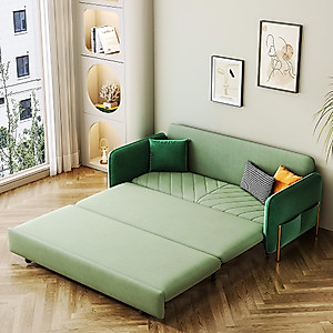comfor u 79" King Sleeper Sofa Green Upholstered Convertible Sofa Bed 3 in 1 Sleeper Sofa Couch Bed, Small Tufted Velvet Convertible Loveseat Futon Sofa w/Pullout Bed, Multi-Pockets for Living Room
