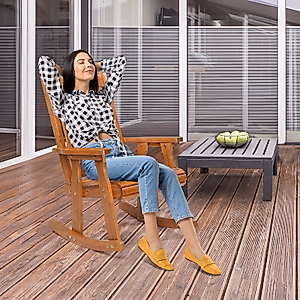 VINGLI Heavy Duty 600 LBS Outdoor Wooden Rocking Chair with Higher Backrest,Patio Rocking Chair with Ergonomic Design, Weatherproof Outdoor Rockers Suit for Patio, Garden, Balcony, Yard