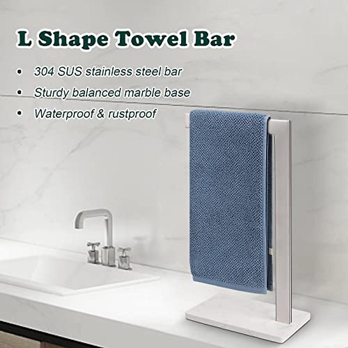 BathAce Hand Towel Holder, Hand Towel Stand for Bathroom with Marble Base, 304 Stainless Steel Stand L Shape Hand Towel Rack Free-Standing Towel Bar for Bathroom Kitchen Countertop, Chrome