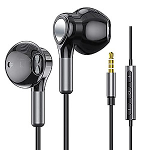 Wired Earbuds Headphones with Microphone, Half in-Ear Headphones with Mic Built-in Volume Control, High Bass Stereo Wired Earphones for iPhone, iPad, Android, MP3, Samsung Most 3.5mm Audio Devices