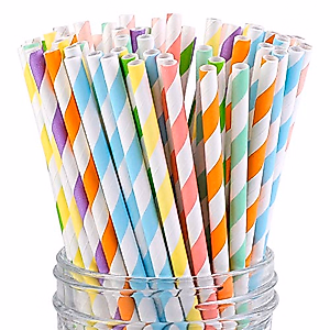 Cooraby 200 Pieces Easter Colors Paper Straws Easter Biodegradable Drinking Stripe Theme Paper Straws for Wedding Supplies, Party Favors, 8 Colors