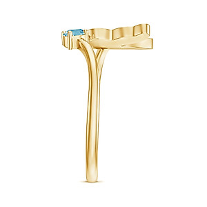 Rosec Jewels Natural Swiss Blue Topaz Diamond Promise Ring for Women, AAA Quality, Cute Butterfly Ring - Ready to Gift, 14K Yellow Gold, Size:US 3.00