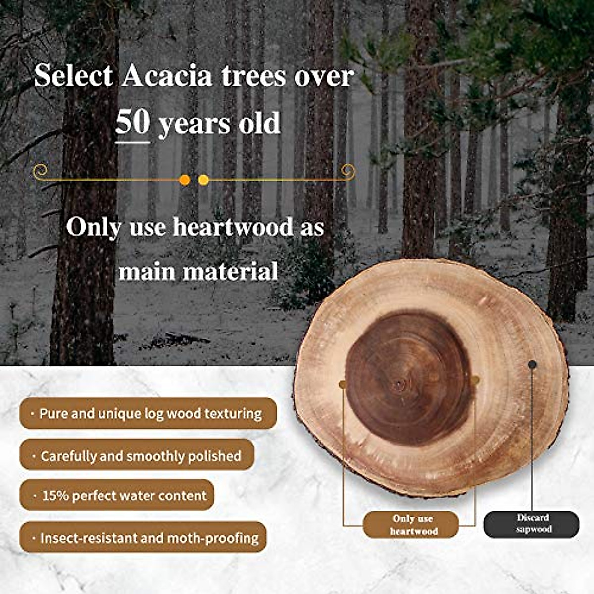 WONFUlity Round Wooden Trays for Coffee Table，Leak-Proof Ottoman Tray Acacia Wood Tray, Serving Tray with Handles Food Serving Trays Ottoman Tray for Living Room 16.34 Inch