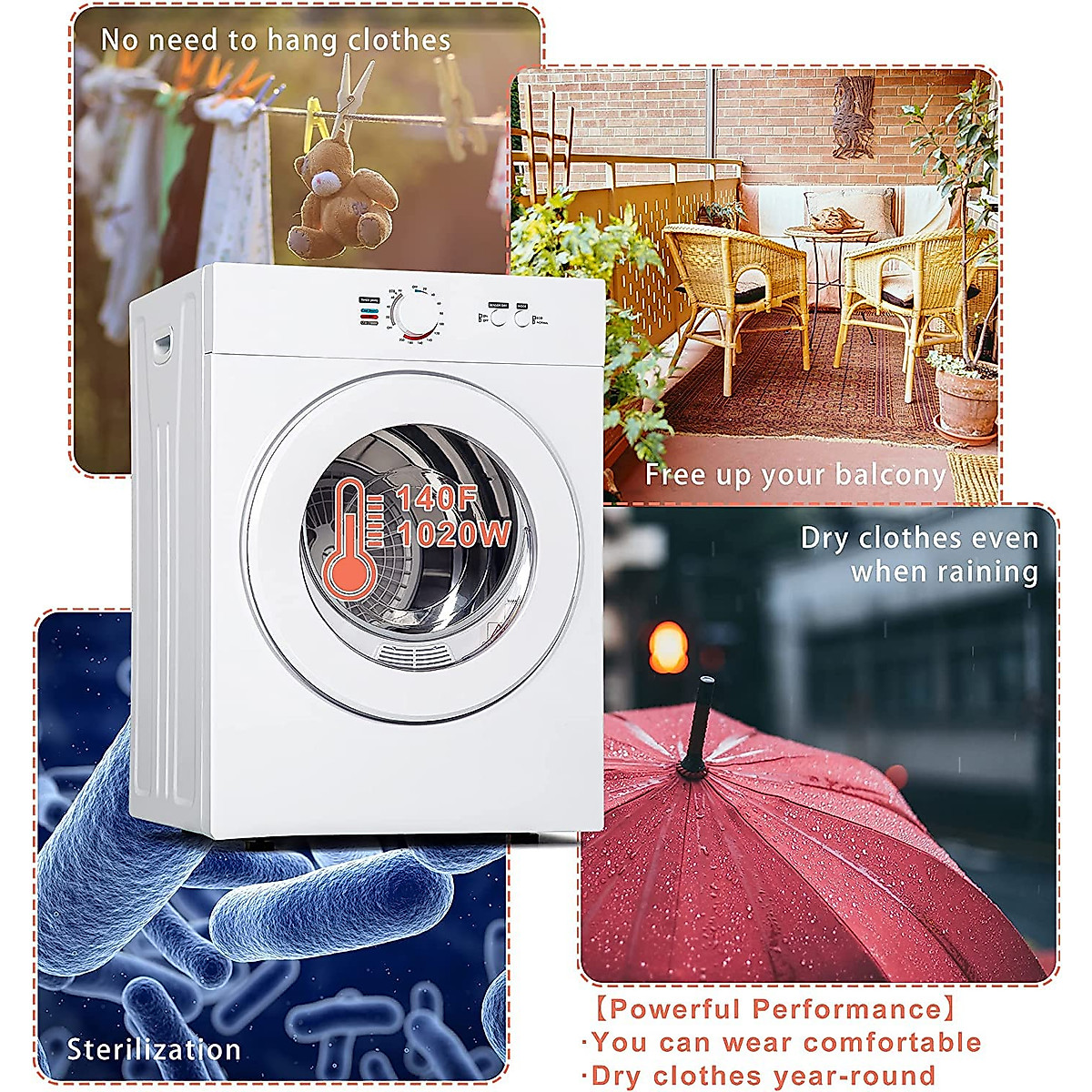 Euhomy Compact Laundry Dryer 1.8 cu.ft, Stainless Steel Clothes Dryers With Exhaust Pipe, Four-Function Portable Dryer For Apartments, Home, Dorm, White & BLACK+DECKER Small Portable Washer