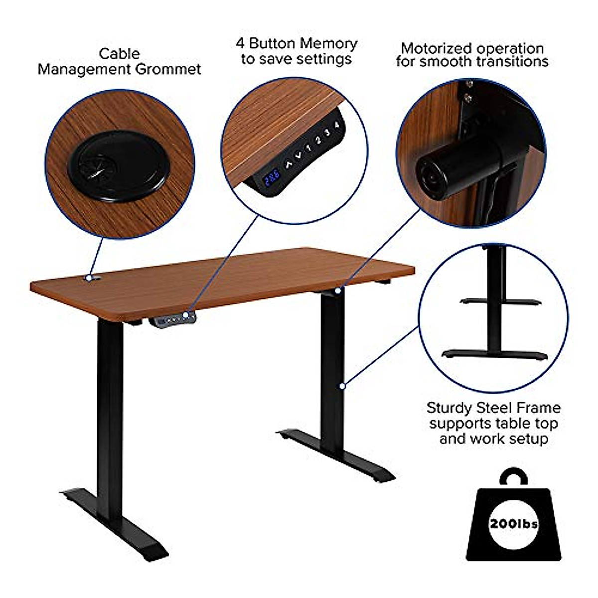 Flash Furniture Tanner Electric Height Adjustable Standing Desk - Table Top 48" Wide - 24" Deep (Mahogany)