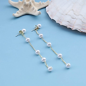 Allereyae Boho Dangle Pearl Drop Earrings Long Tassel Pearl Earrings Vintage Pearl Studs Earrings Wedding Pearl Chain Earrings jewelry for Women and Girls