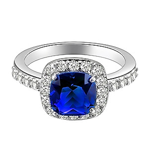 Impression Collection Square Sapphire Rings Wedding Party Statement CZ Cocktails Gold Plated Classic Fashion Size 5-10 (Blue, 7)