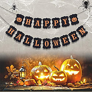 ERKOON Happy Halloween Banner Bunting with Pumpkin Sign for Halloween Wall Decorations Party Supplies Home Hanging Photo Props