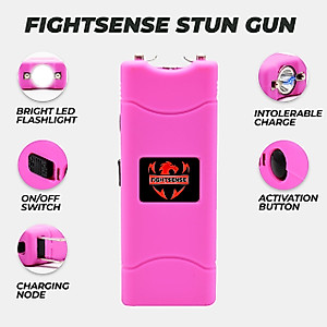 FIGHTSENSE Mini Stun Gun Keychain & Pepper Spray Combo Pack for Self Defense Kit (Pink)