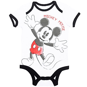 Disney Mickey Mouse Newborn Baby Boys Zip Up Sleep Play Coverall Bodysuits Pants Bibs and Hats 10 Piece 0-6 Months