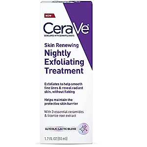 CeraVe Skin Renewing Nightly Exfoliating Treatment | Anti Aging Face Serum with Glycolic Acid, Lactic Acid, and Ceramides| Dark Spot Corrector for Face | 1.7 Oz