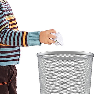 Zuvo Circular Mesh Waste Paper Bin | Lightweight Waste Basket Garbage Can | Metal Trash Bin Ideal for Kitchen Home Office Bin Dorm Room Living Room Desk Bedroom. (1 Silver) (27 X 24 cm)