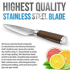 Premium Chef Knife Japanese Style 8 Inch - Multipurpose Balanced Ultra Sharp Professional Carbon Stainless Steel GERMAN Blade Ergonomic Wood Handle Wasabi Knife Set + Magnetic Holder by Amosteel