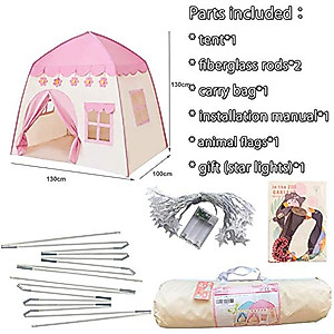 Princess Castle Play Tent with Lights Kids Teepee Tent Large Children Playhouse Oxford Fabric Children Playhouse for Indoor Outdoor with Carry Bag Portable Playhouse Boys & Girls Birthday Gift (Pink)