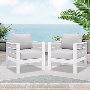 Wisteria Lane 2 Pieces Patio Furniture Aluminum Armchair, All-Weather Outdoor Single Sofa, White Metal Chair with Light Grey Cushions