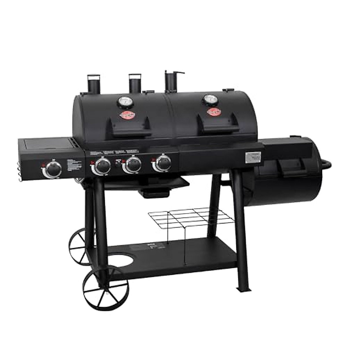 Char-Griller 3070 Texas Trio 3-Burner Dual Fuel Grill with Smoker in Black