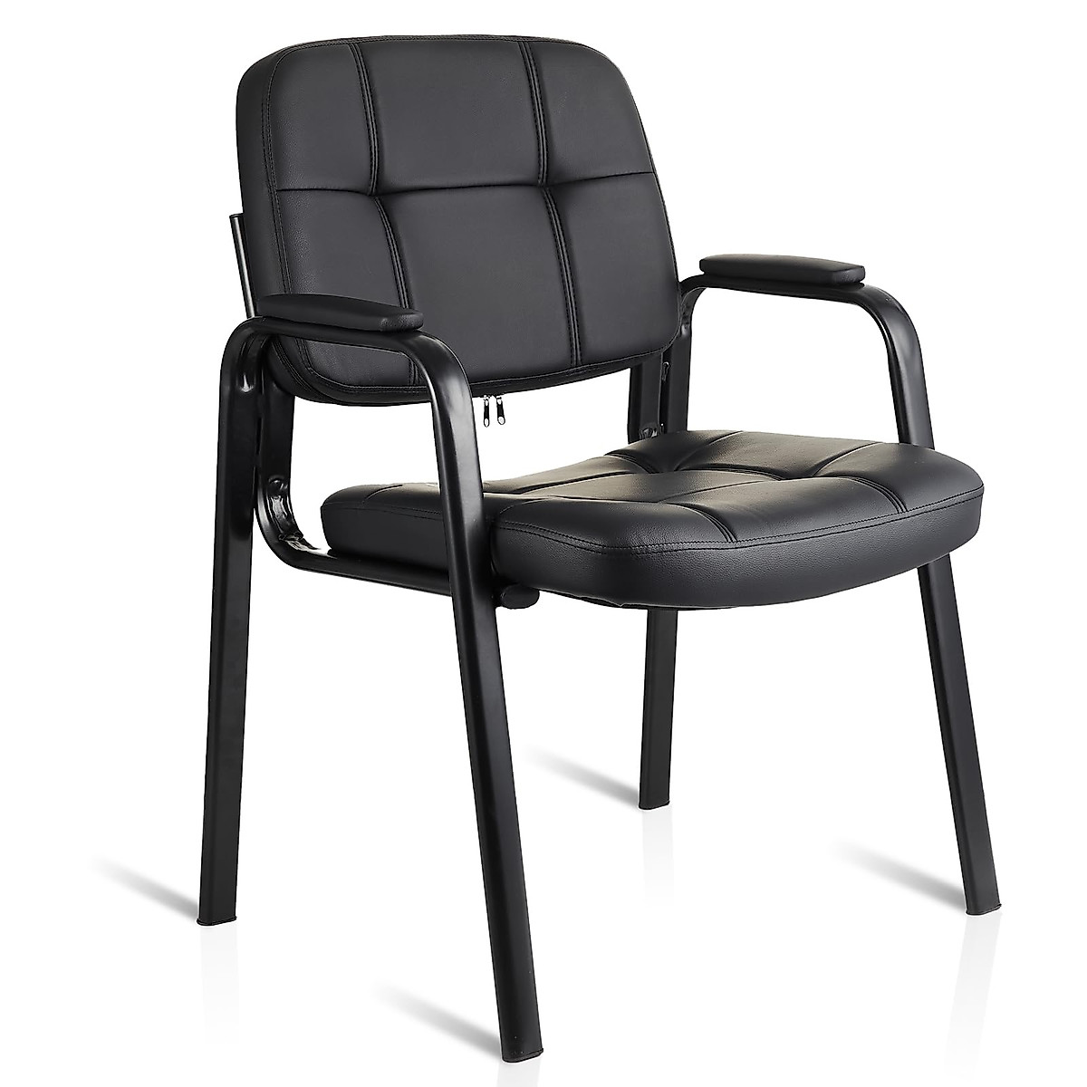 CLATINA Waiting Room Guest Chair with Bonded Leather Padded Arm Rest for Office Reception and Conference Desk Black