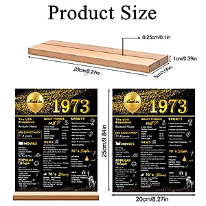 Vlipoeasn Large Size 1973 Poster 50th Birthday Anniversary Table Decoration for Women, Black Gold Duplex Print Back in 1973 Acrylic Table Sign with Wooden Stand, 50 Year Old Birthday Gifts for Women