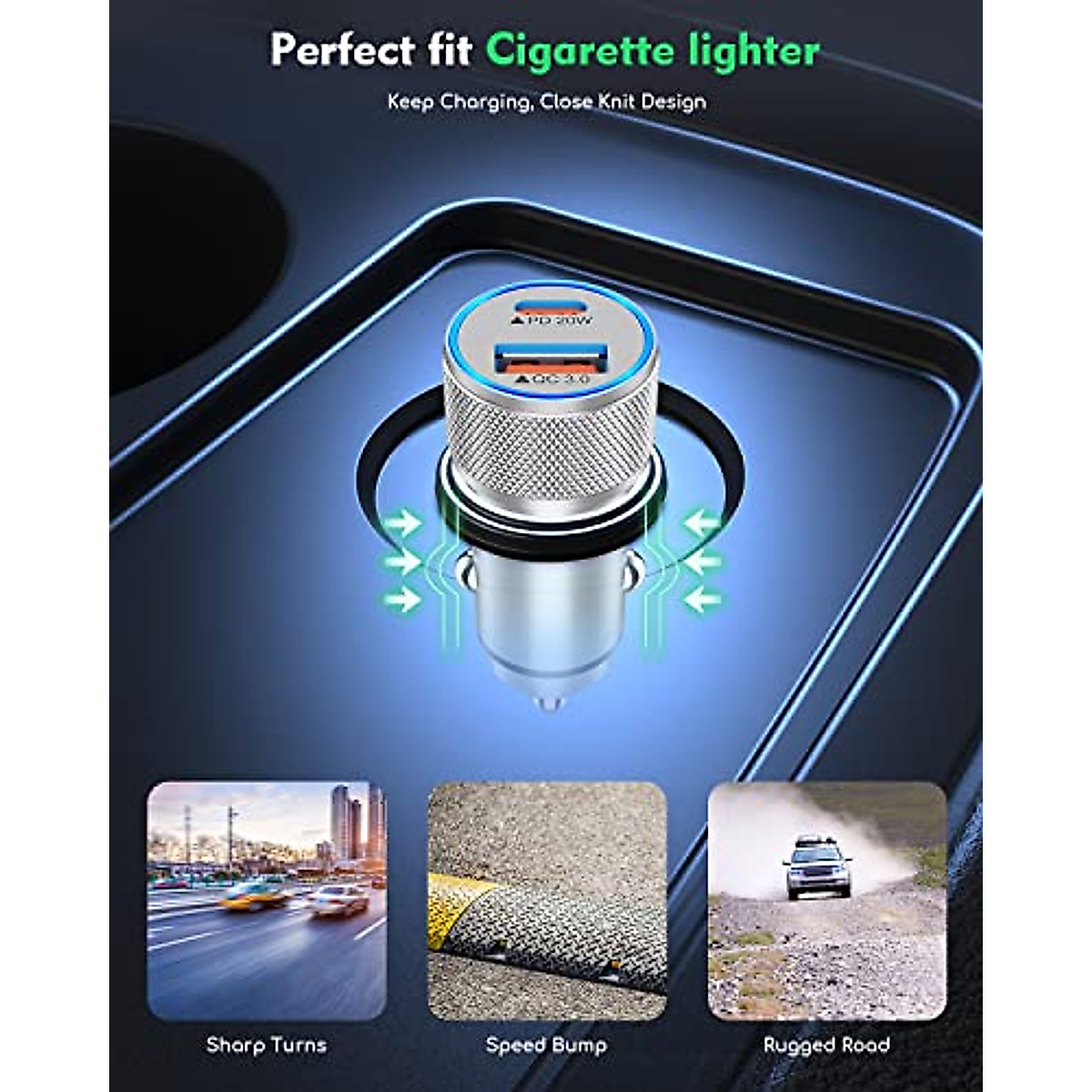 iPhone Fast Car Charger, 38W Dual Port [Apple MFi Certified]USB C PD3.0 Fast Charging Metal Cigarette Lighter Car Charger Adapter with 2 Pack Lightning Cable for iPhone 14 13 Pro Max Mini 12 11 X XR 8