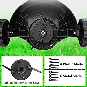 Electric Grass Trimmer , Cordless Lawn Mower with Wheel , 23cm Cutting Width（2 Lithium-Ion Battery & Quick Charger） Green