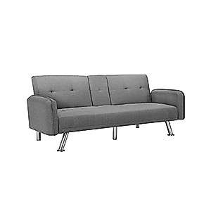 ERDAYE Futon Sofa Loveseat Convertible Sleeper Couch Bed Futonbed for Living Room Apartment Small Space Furniture Sets with 2 Cup Holders,Metal Legs, Removable Soft Square Armrest, Light Gray-1