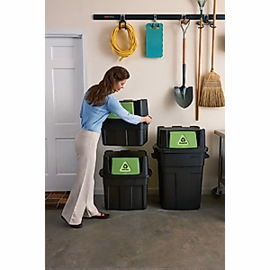 Rubbermaid Recycling Bin with Swing Lid, 14-Gallon, Black Stackable Lid for Glass/Plastic/Paper in Garage/Office/Restaurant