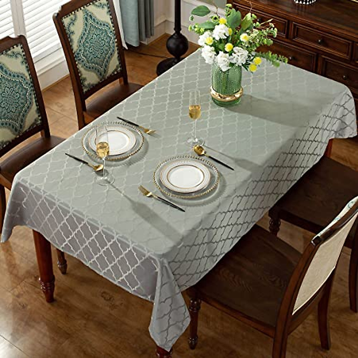 SASTYBALE Jacquard Tablecloth Rectangle Damask Fabric Table Cloth, Water Resistant & Wrinkle Free Polyester Table Cover for Kitchen Dining Tabletop Use (Rectangle/Oblong, 52" x 70" (4-6 Seats), Gray)