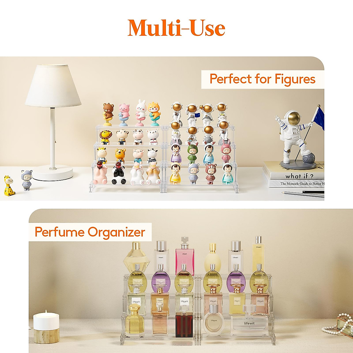 Lifewit 4 Tier Clear Display Risers Stand, Plastic Organizers for Figures, Cupcake, Perfume, Dessert, Desktop Display Stand for Organize and Decoration