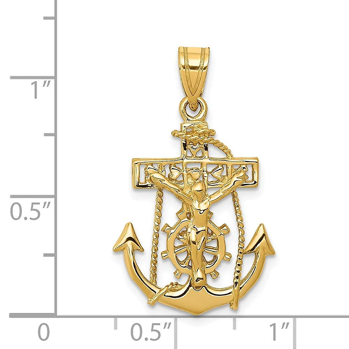 Solid 14k Yellow Gold Anchor Mariners Cross Pendant Charm - 29mm x 18mm