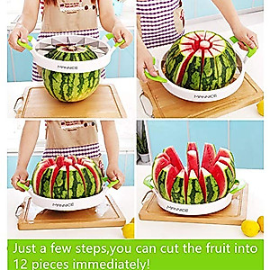 Extra Large Watermelon Slicer Cutter Comfort Silicone Handle,Home Stainless Steel Round Fruit Vegetable Slicer Cutter Peeler Corer Server for Cantaloup Melon,Pineapple,Honeydew,Get 12,As Seen On TV