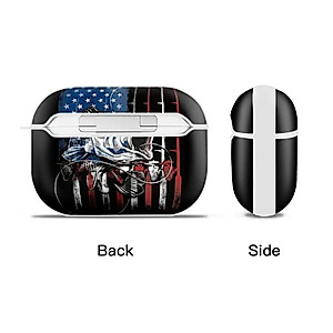 Fishing American Flag USA Bass Fish for AirPods Case Cover for AirPods Pro, Wireless/Wired Charging Protective AirPods Pro Case with Keychain, White