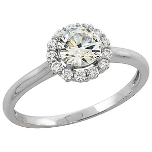 Sterling Silver Micro Pave Cubic Zirconia 0.50ct (5mm) Solitaire Halo Ring, size 7