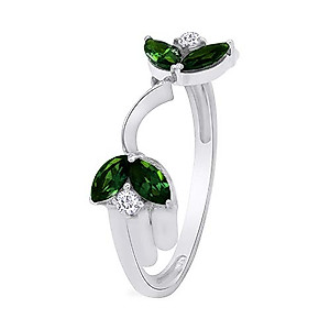 0.84 Carat Simulated Green Emerald & Cubic Zirconia Enhancer Guard 14K White Gold Over Sterling Silver Ring Size-6