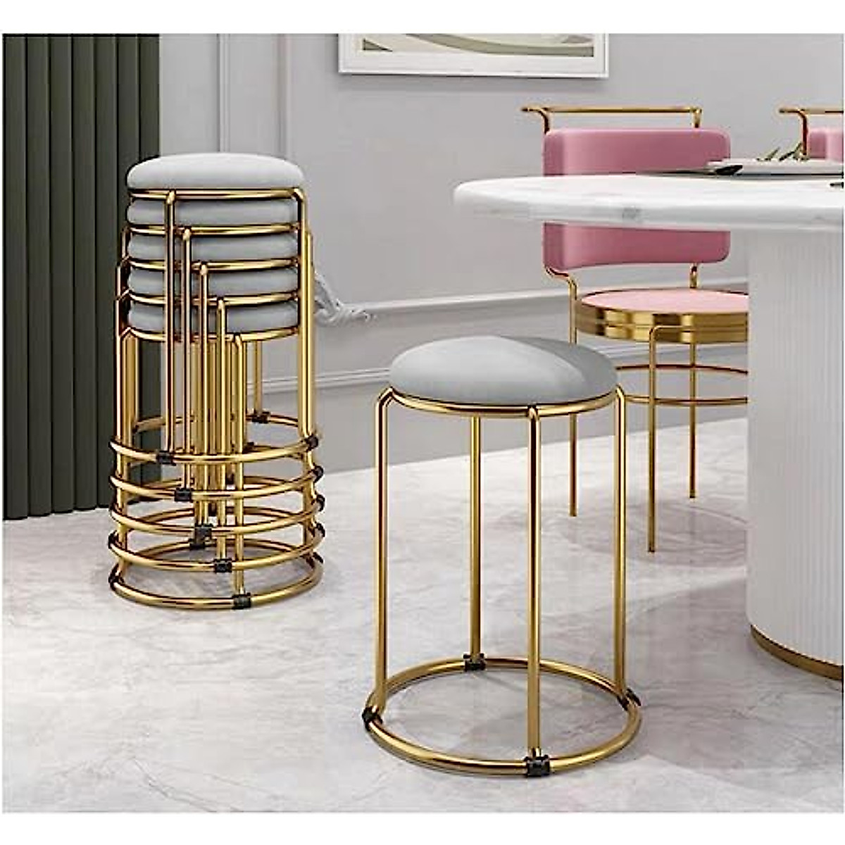 Technology cloth Bar Stool Backless Bar Stools Counter Stools Vanity Stools salon backless bar stools Round Stool Stackable Round Chairs Dining Chairs Set of 5 Pack,for Dinning,Kitchen,salon,Semina.