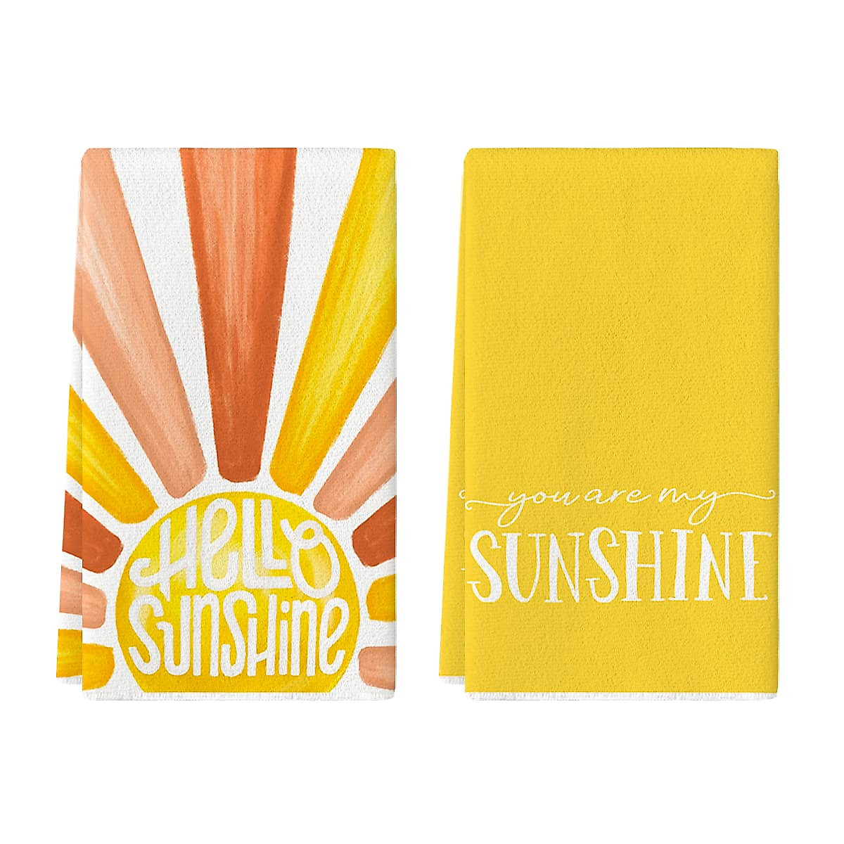 Artoid Mode Red Yellow Hello Sunshine Summer Kitchen Towels Dish Towels, 18x26 Inch Seasonal Decoration Hand Towels Set of 2