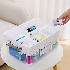 Citylife 17 QT Plastic Storage Bins Clear Storage Box with Removable Tray Stackable Latching Box with Handle for Oraganizing Tool, Craft, Office