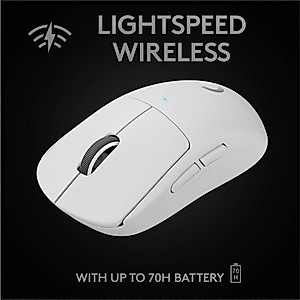 Logitech G PRO X Superlight Wireless Gaming Mouse, Ultra-Lightweight, Hero 25K Sensor, 25,600 DPI, 5 Programmable Buttons, Long Battery Life, Compatible with PC/Mac - White (Renewed)