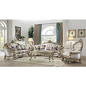 ACME Furniture Gorsedd Sofa with 5 Pillows, Cream Fabric and Antique White