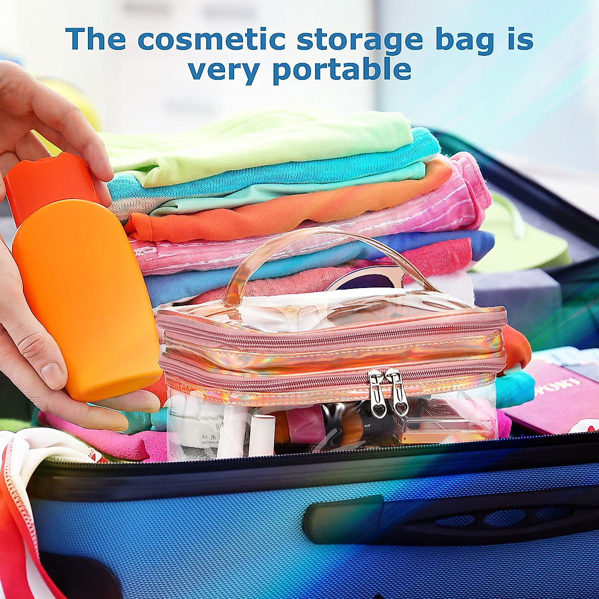 Clear Makeup Bag Toiletry Organizer Waterproof Large Makeup Bag Transparent Makeup Case Double Layer Cosmetic Bag Multi Function Travel Makeup Bag for Toiletries Makeup Travel Portable, Pink