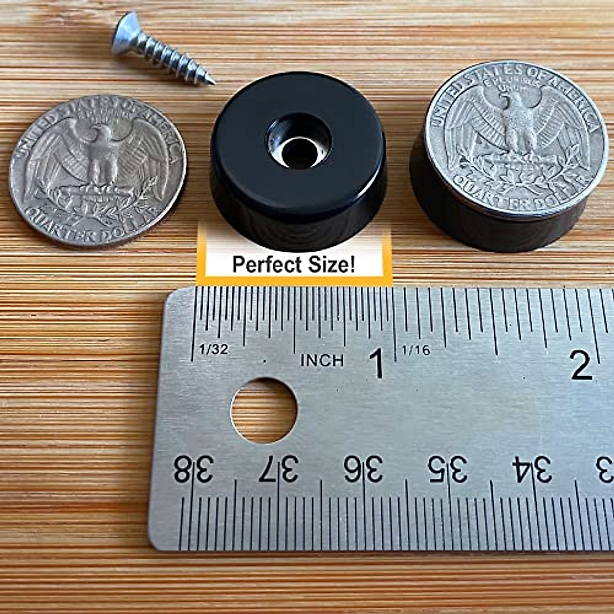 16 Cutting Board Rubber Feet with Stainless Steel Screws & Washer, (Size: 1” W x 0.35” H), Premium Soft Grips for Appliances, Furniture, Electronics - Non Marking, Non Slip, Anti-Skid Material