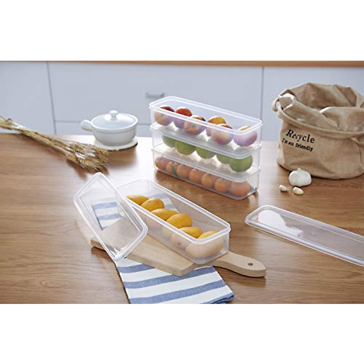 N-X Clear Pasta Storage Containers with Measuring Tool | Rectangular Pasta Containers | Spaghetti Noodles Container Storage | Pasta Canister Set | Kitchen & Pantry Organization