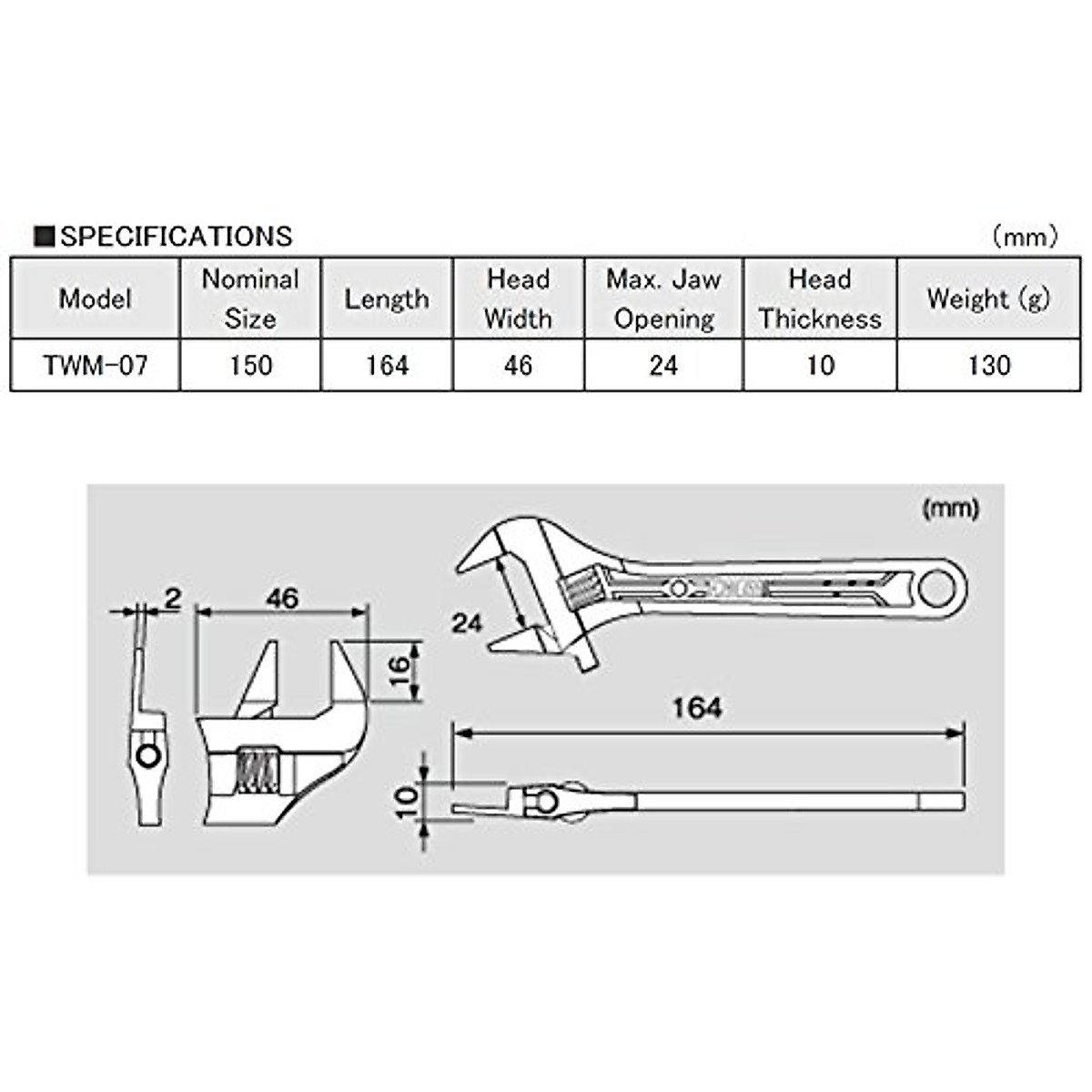 ENGINEER TWM-07 Super Thin Jaws Adjustable Wrench Smart Monkey Wrench