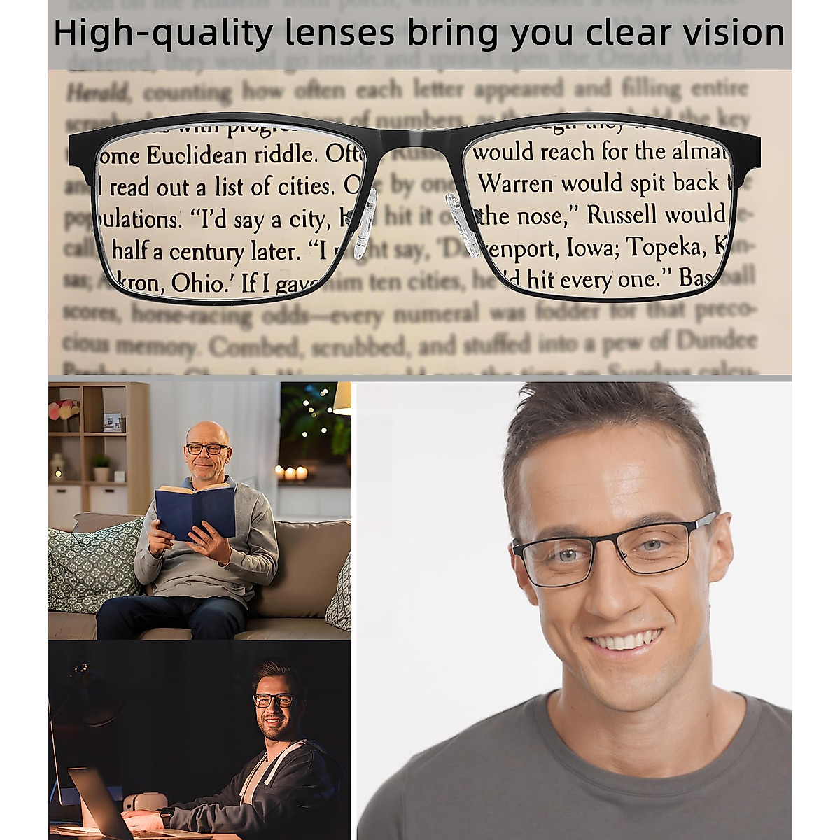 DILLY VISION 4-Pack Blue Light Blocking Reading Glasses for Men Stylish Metal Frame Readers with Comfort Spring Hinges Anti Glare UV Filter Eyeglasses, +2.5 STRENGTH