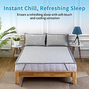 Cooling Mattress Pad for Hot Sleeper, Ultra Cold Tech Fiber Mattress Cover Queen Size, Breathable Noiseless Cooling Mattress Protector, 16'' Deep Pocket (Gray) - Ideal for Summer Refreshing Sleep