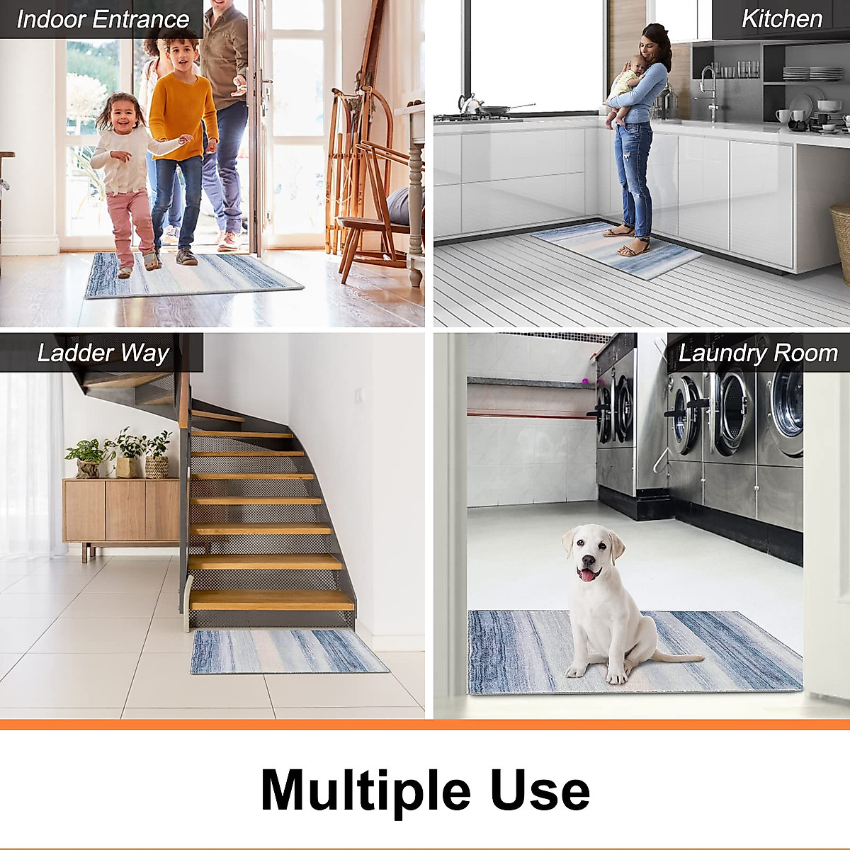 Cristgee Door Mat, Front Indoor Door Mat Faux Wool Non-Slip Entryway Rug Absorbent Abstract Throw Rug for Indoor Entrance Hallway Laundry Room, High Traffic Areas, 20X32 Inches, Blue Washable